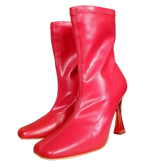 Mixx Shuz | Shoes | Mixx Shuz Square Toe Funky Heel Red Ankle Boots ...